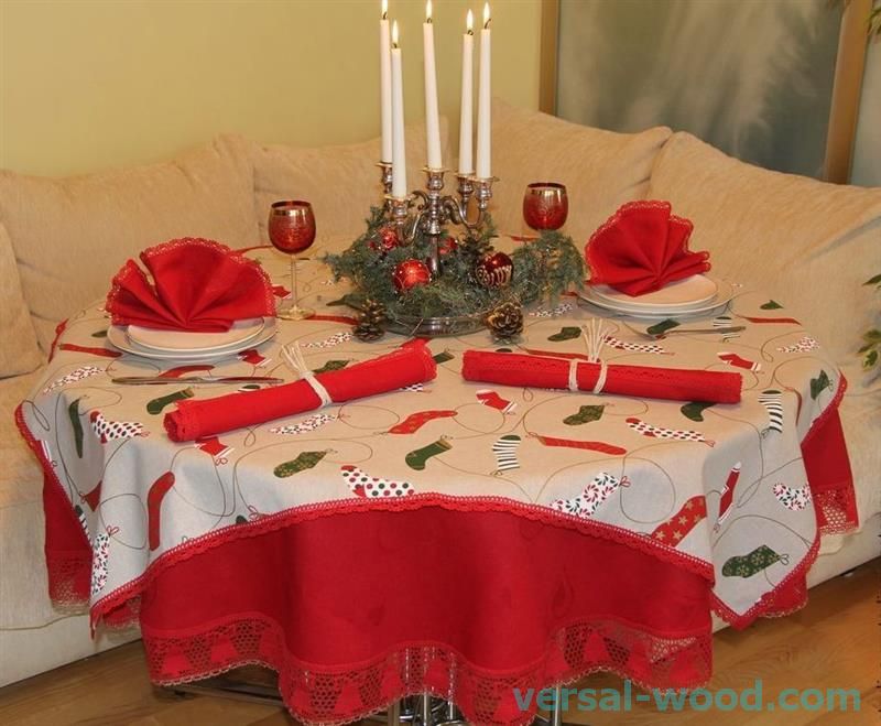 Novogodišnje salvete i stolnjaci: tkanine, oblici, boja, opcije ...